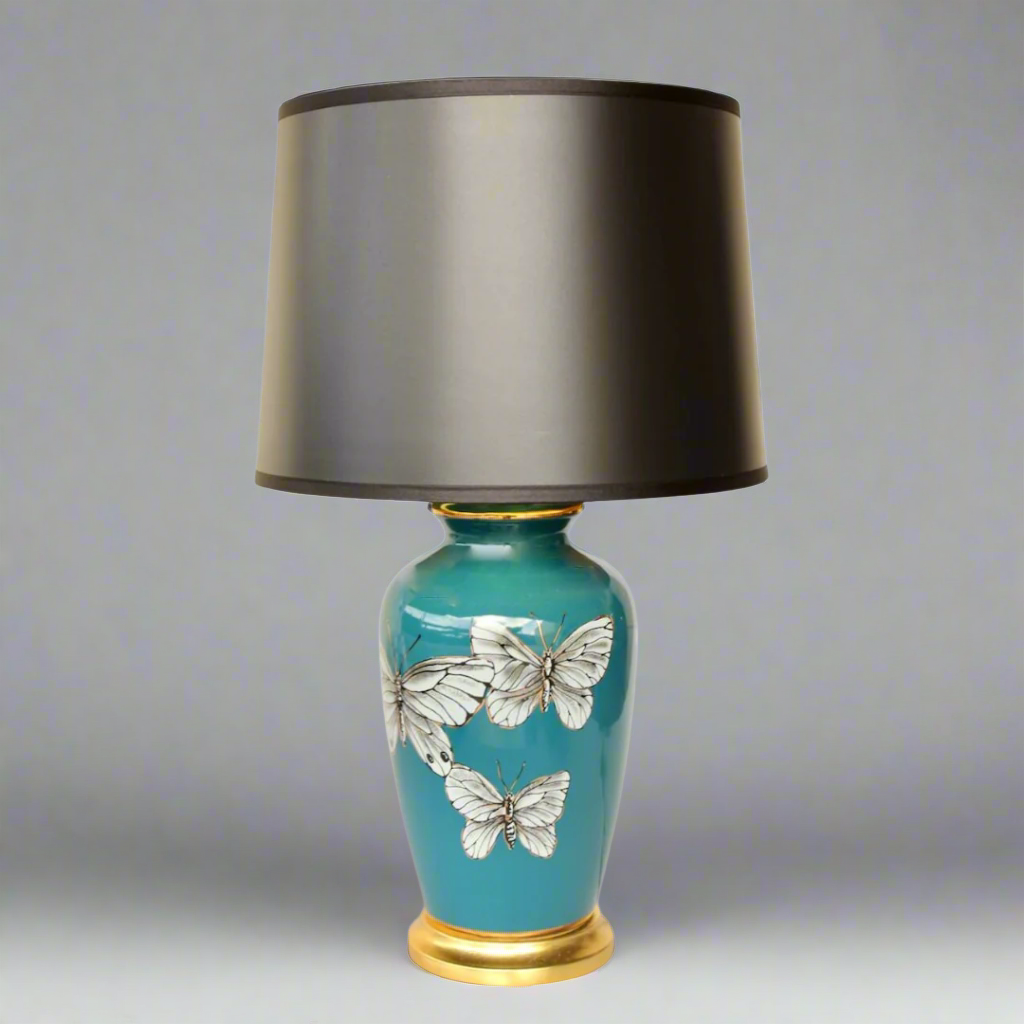 Unique Boys Interiors Blue 3 Butterfly Lamp Black Shade 68x40cm