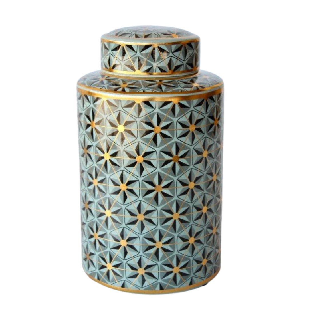 Unique Boys Interiors GREEN, BLACK & GOLD GEOMETRIC DESIGN JAR WITH LID ...