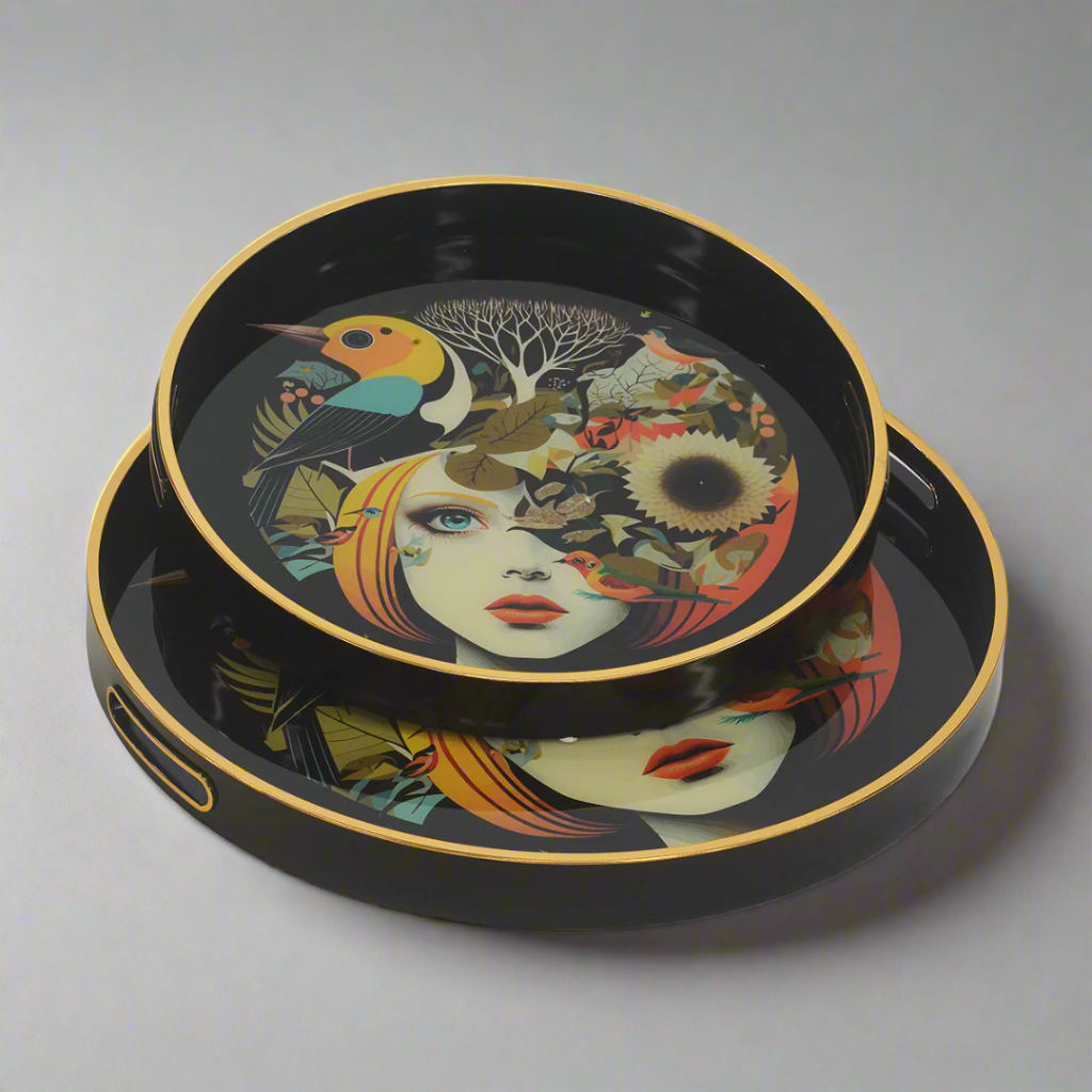 Unique Boys Interiors GLASS TRAY ROUND ESCAPE SET OF 2