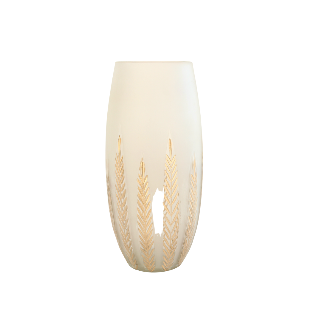 Unique Boys Interiors Frosted gold leaf glass vase 25.5x 11cm